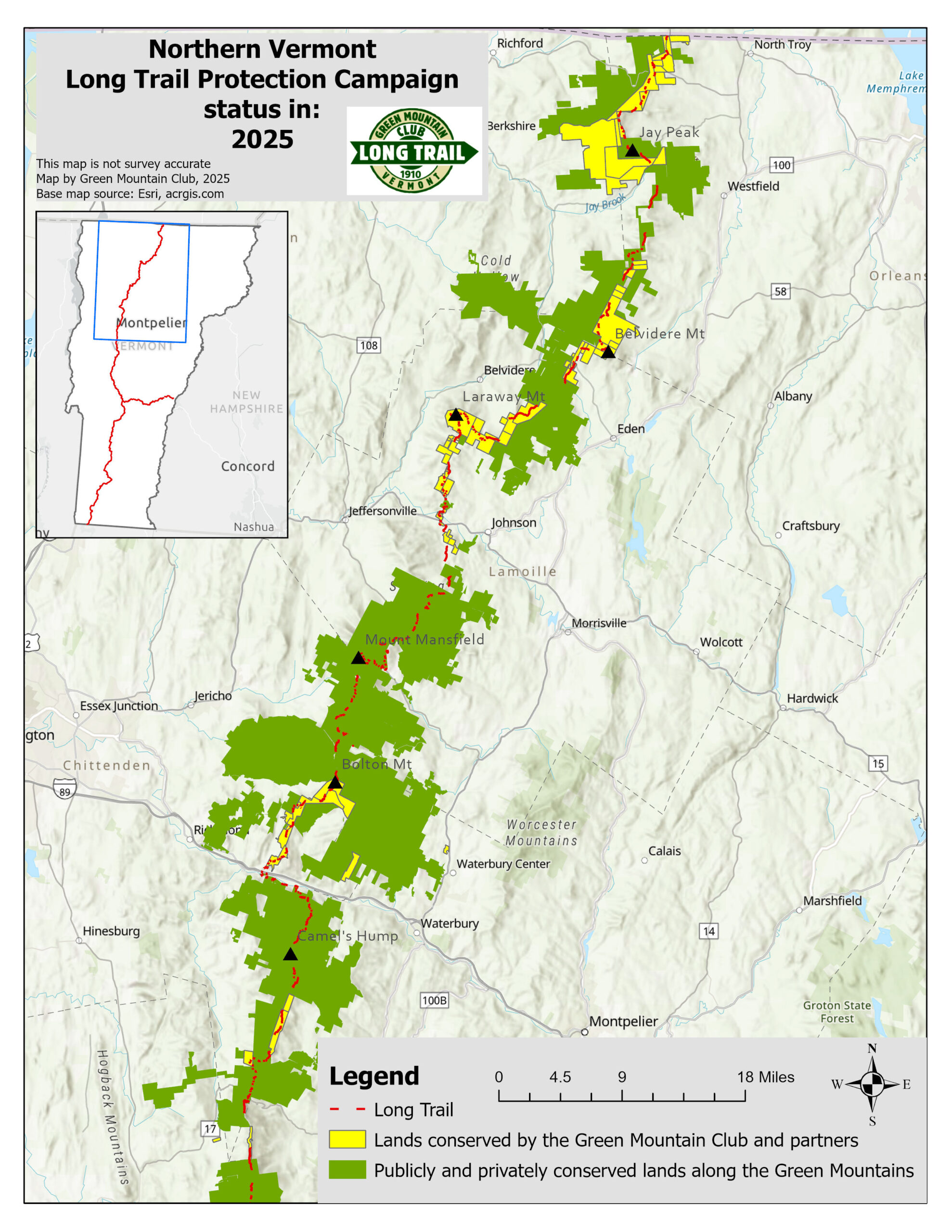 2025 Map_Status of LT Protection Campaign - Green Mountain Club